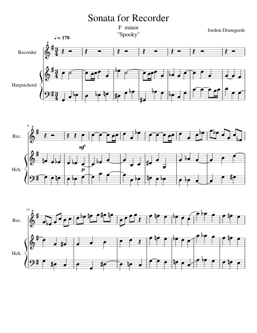 Sonata for Recorder in f minor "Spooky" Sheet music for Harpsichord ...
