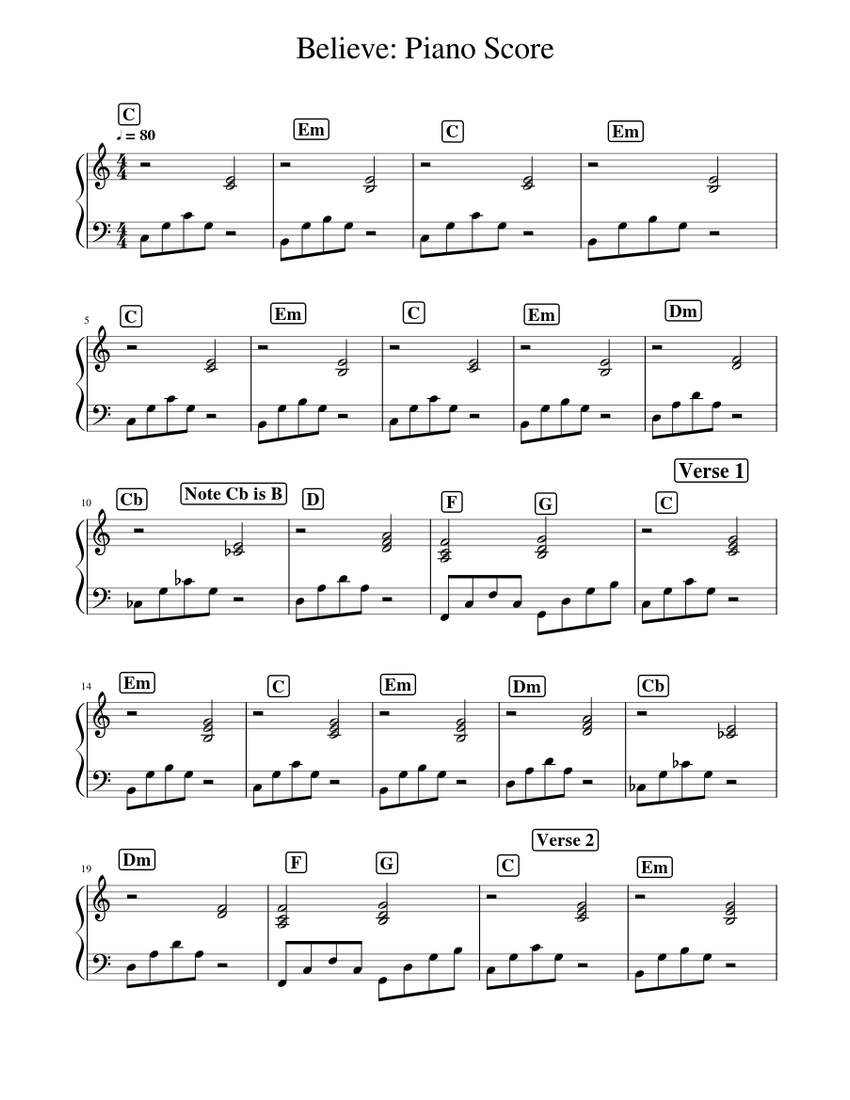 Believe__Piano_Score Sheet music for Piano (Solo) Easy | Musescore.com