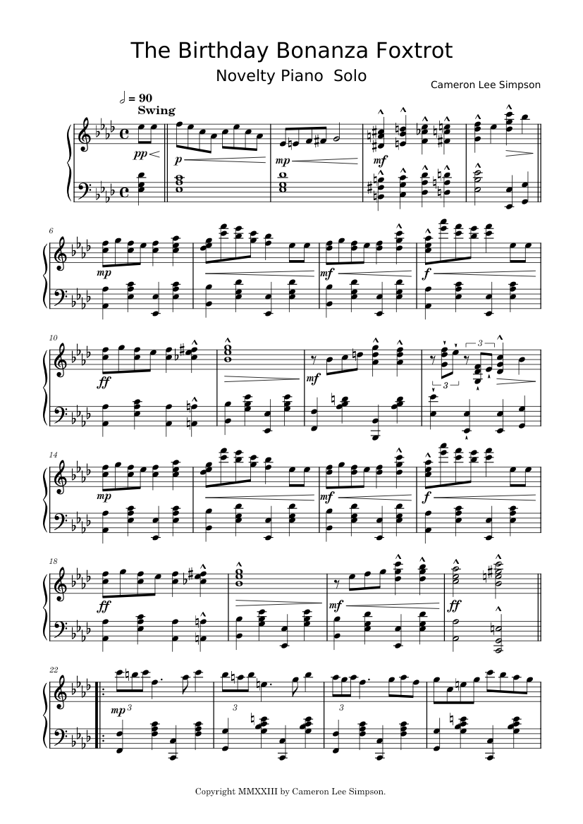 The Birthday Bonanza Foxtrot Sheet music for Piano (Solo) | Musescore.com