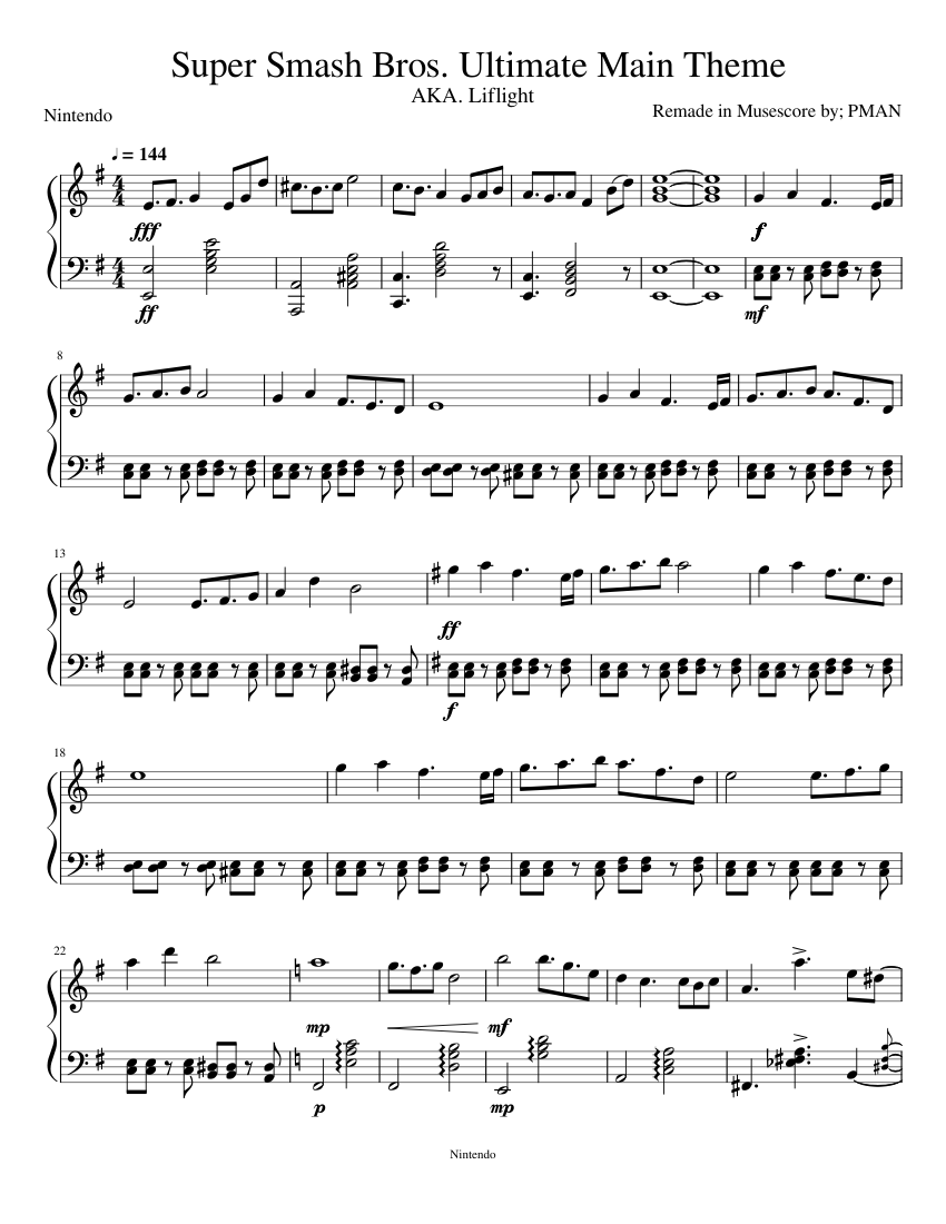 Super Smash Bros Ultimate Main Theme Sheet music for Piano (Solo ...