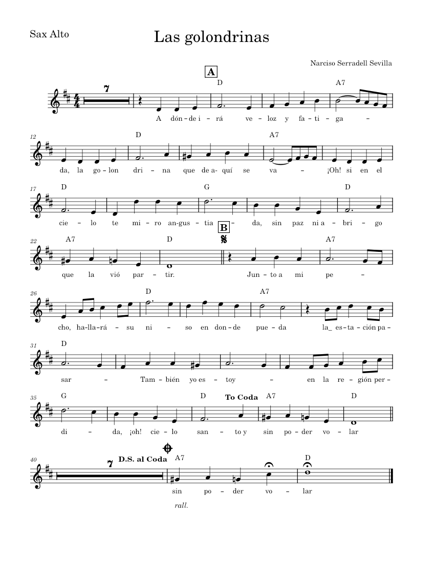 Las golondrinas – Narciso Serradell Sevilla (Sax Alto) Sheet music for Saxophone alto (Solo ...