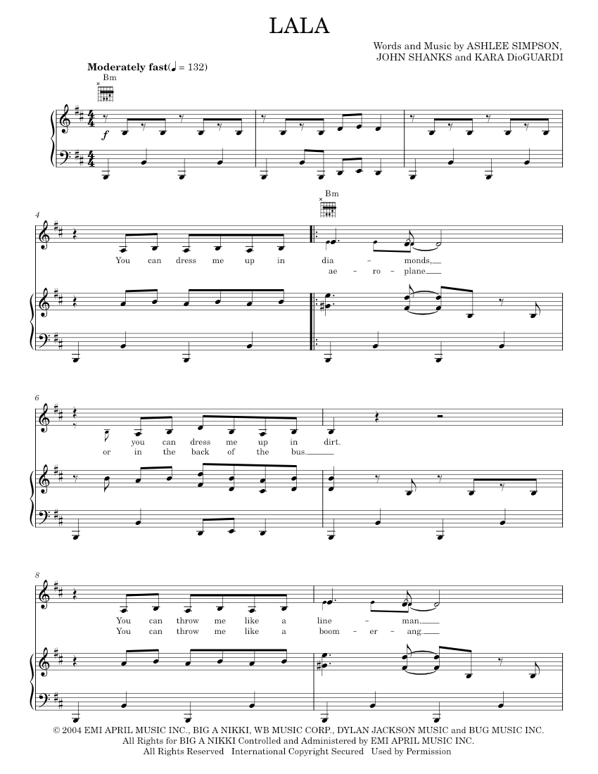 Lala Sheet music for Piano, Vocals: Music Notes