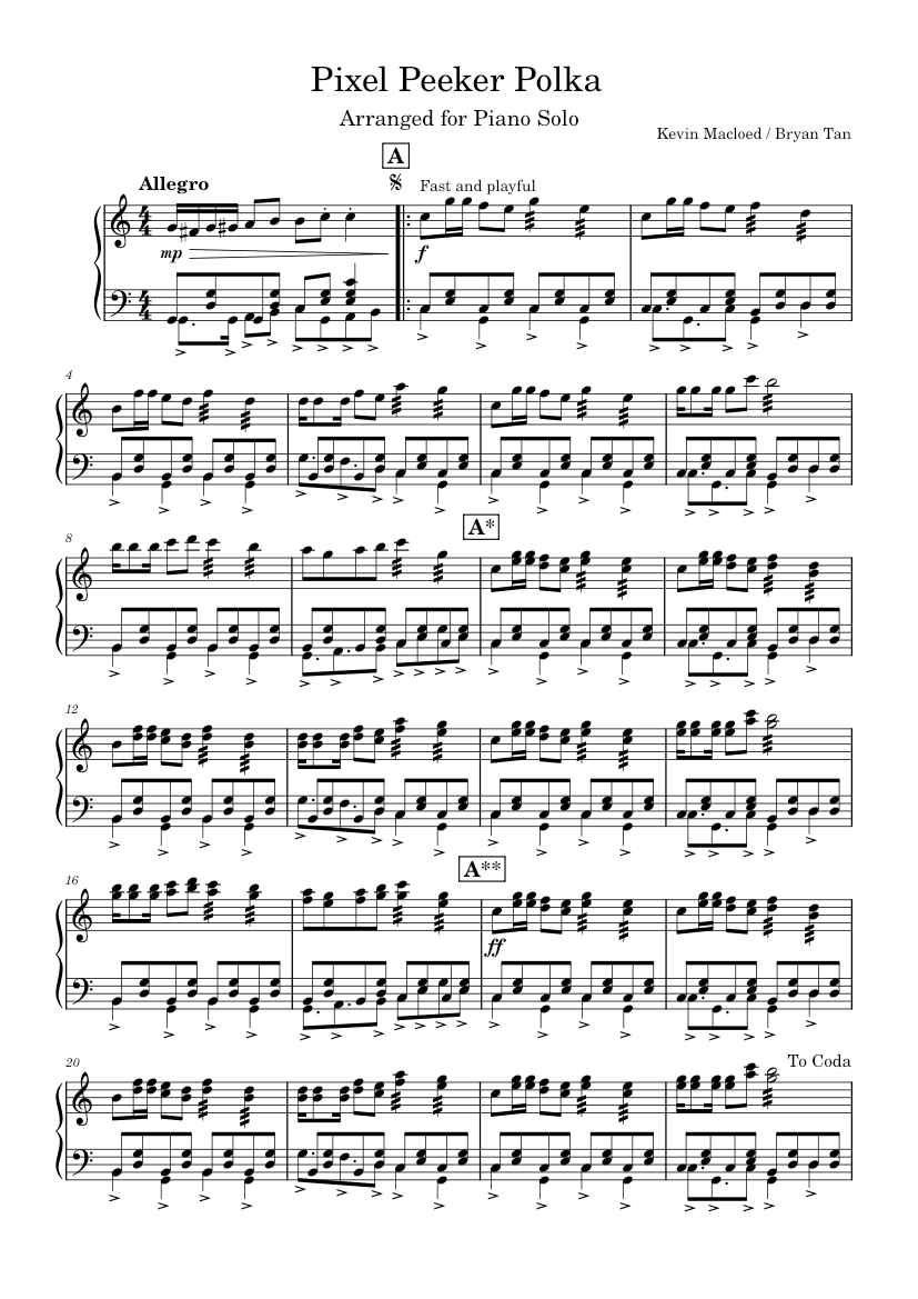 Pixel Peeker Polka - Kevin MacLeod Sheet Music for Piano (Solo ...
