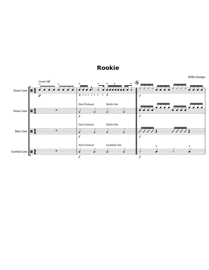 Rookie Sheet music for Snare drum, Crash, Tenor drum, Bass drum (Drum ...