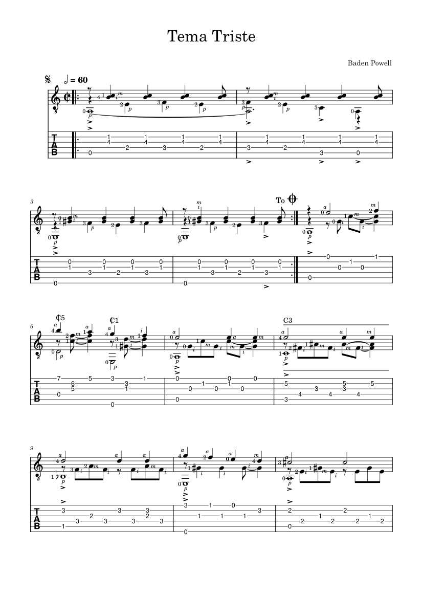 Tema triste – Baden Powell Sheet music for Guitar (Solo) | Musescore.com
