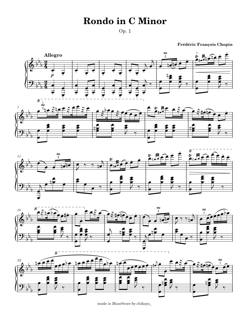 Rondo in C Minor, Op. 1 - F. Chopin Sheet Music for Piano (Solo ...