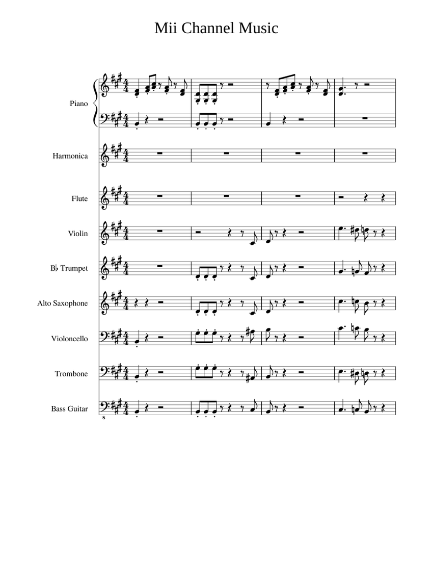 Mii Channel Music Sheet music for Piano, Trombone, Flute, Saxophone ...