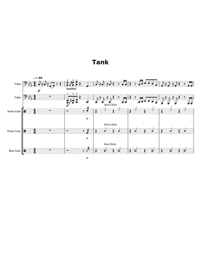 Tank Sheet music for Tuba, Snare drum, Tenor drum, Bass drum (Mixed ...