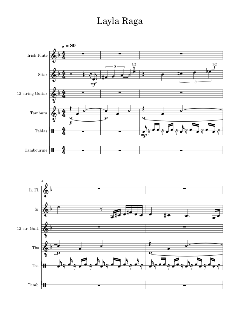 Layla Raga Sheet music for Tambourine, Guitar, Synthesizer, Flute other ...