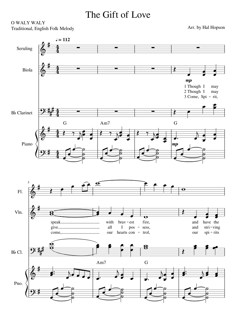 The Gift of Love Sheet Music for Piano, Flute, Clarinet in b-flat ...