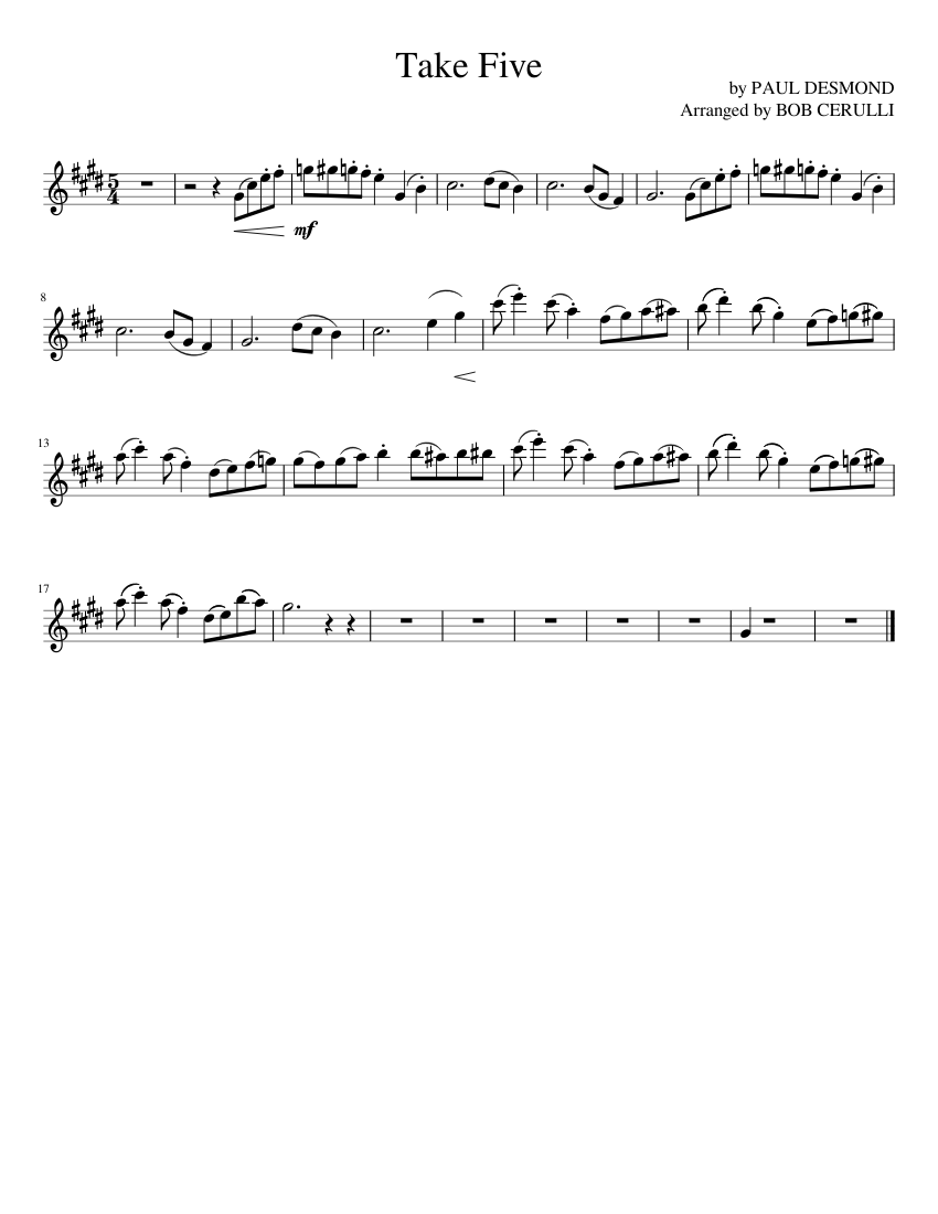 Take Five Sheet music for Piano (Solo) | Musescore.com