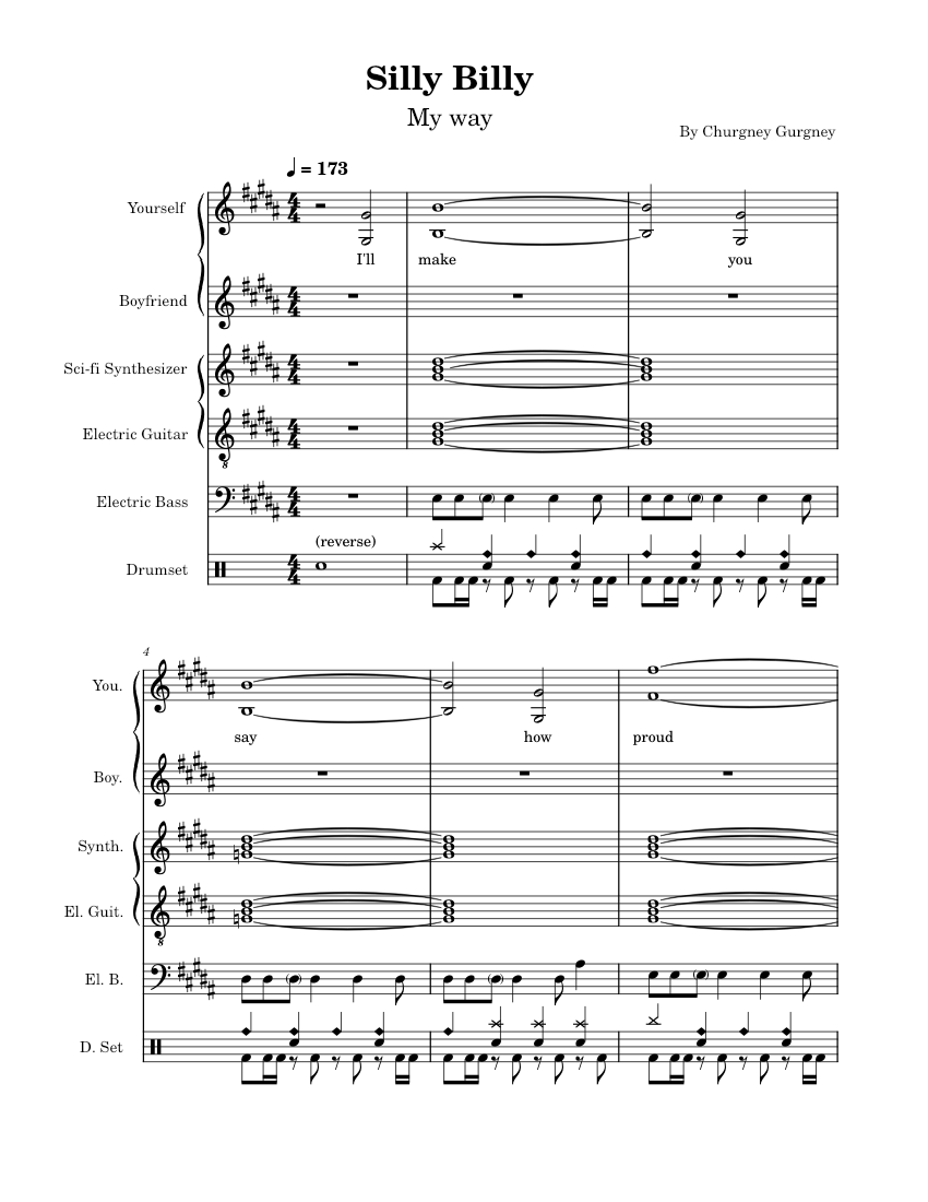 Silly Billy – Churgney Gurgney FNF Sheet Music for Piano, Guitar, Bass ...