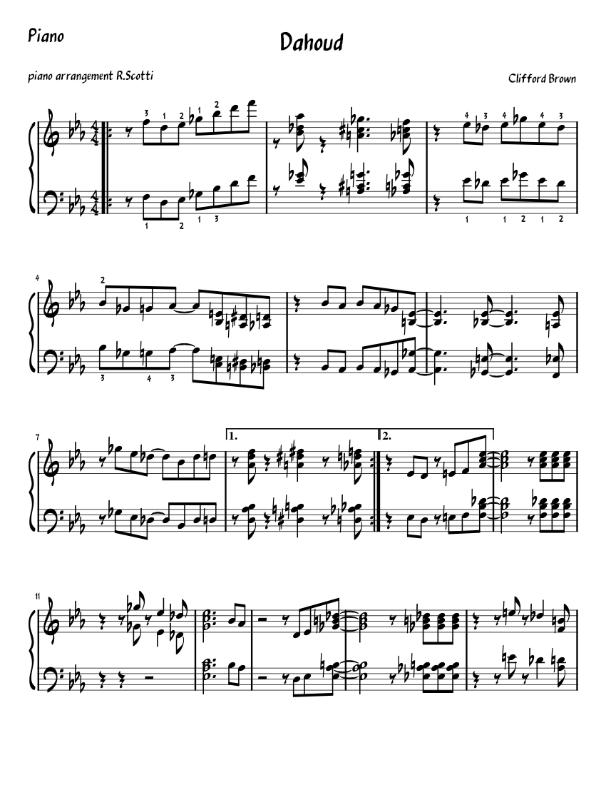 Daahoud – Clifford Brown Sheet music for Piano (Solo) | Musescore.com