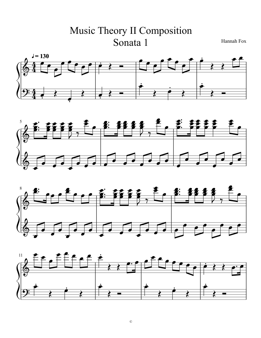 Music Theory II Composition Sonata 1 Sheet music for Piano (Solo ...