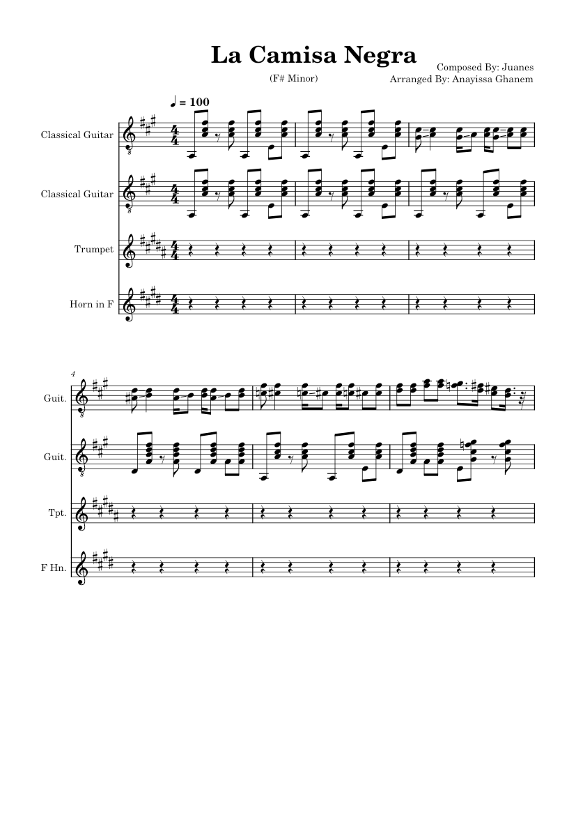 La Camisa Negra – Juanes Sheet music for French horn, Guitar, Trumpet ...