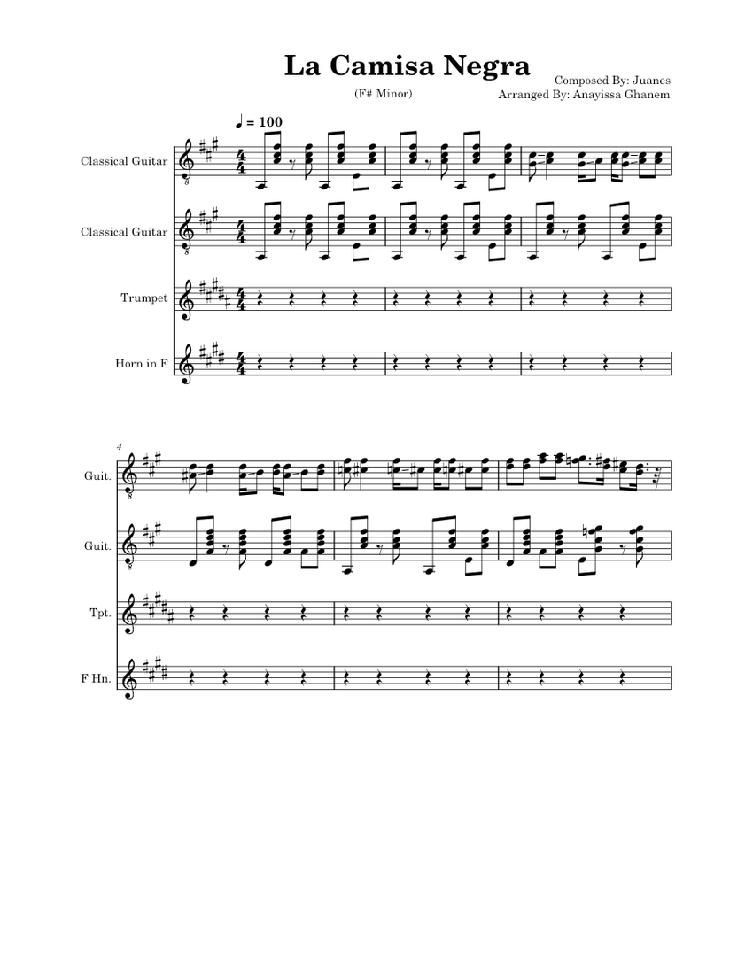 La Camisa Negra – Juanes Sheet music for French horn, Guitar, Trumpet ...
