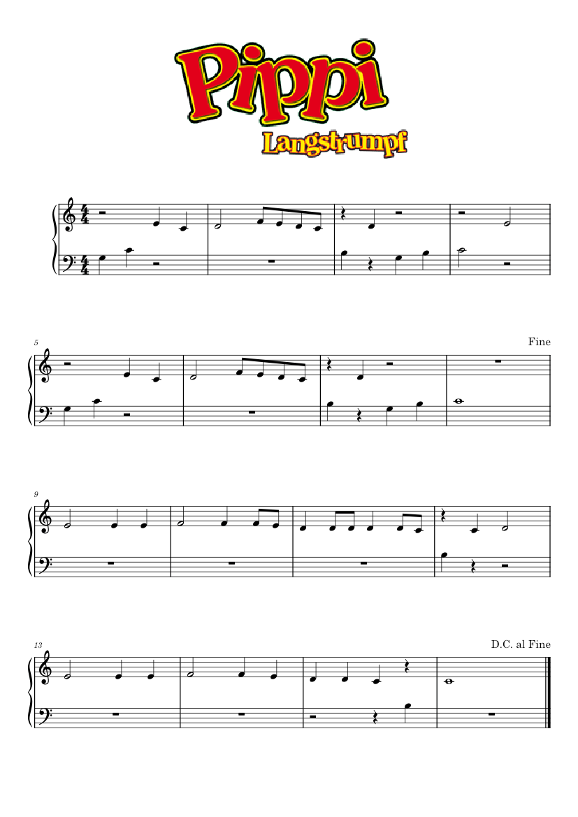 Noten Pippi Langstrumpf Klavier