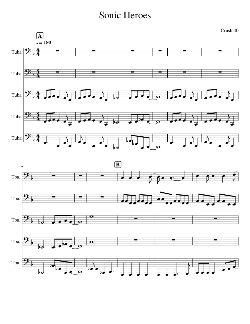 Sonic Heroes by Crush40 Sheet Music for Tuba (Brass Ensemble ...
