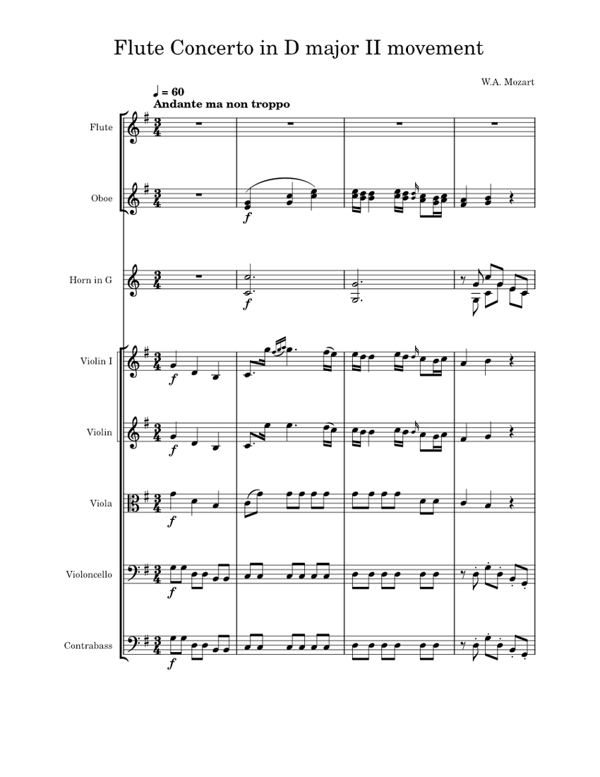 Flute Concerto in D major II movement, K.314/285d – Wolfgang Amadeus ...
