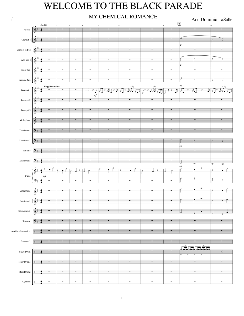 Welcome to the Black Parade - Marching Band - MCR Sheet music for Piano ...