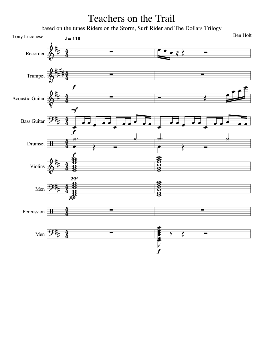 Teachers on the Trail Sheet music for Male, Guitar, Bass guitar, Drum ...