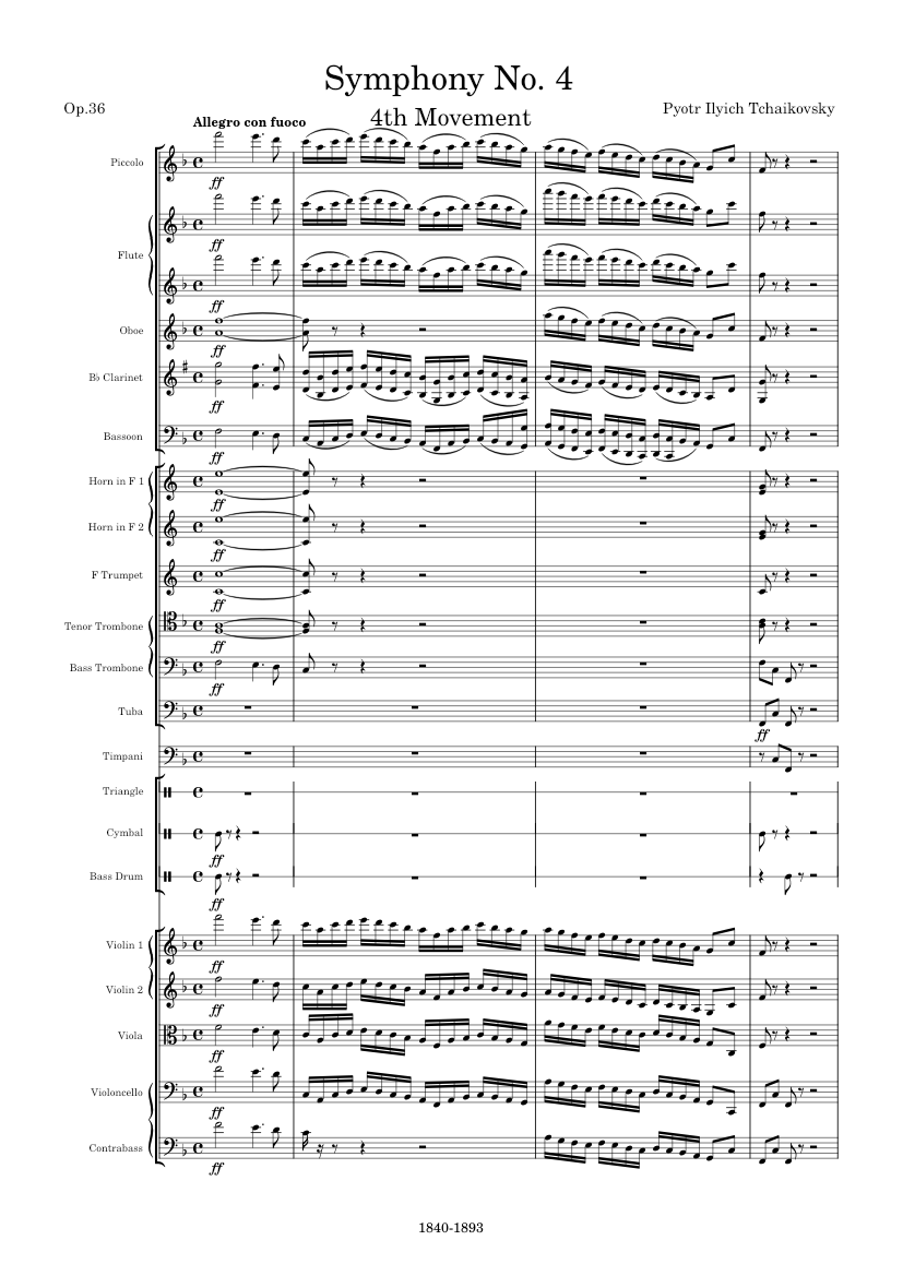 Symphony No. 4, Op.36, 4th Movement (Allegro con fuoco) – Pyotr Ilyich Tchaikovsky Sheet music ...