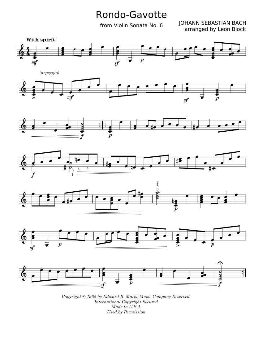 Gavotte - Johann Sebastian Bach Sheet music for Violin (Solo ...