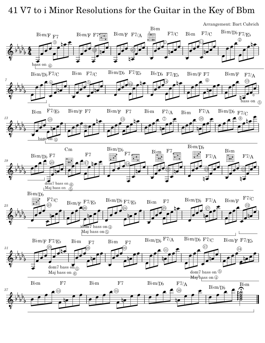 41 V7 to i Minor Resolutions for the Guitar in the Key of Bbm Sheet ...