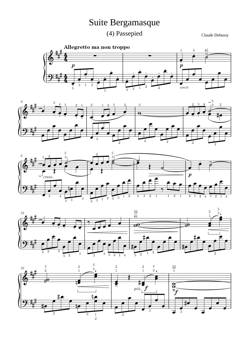 Debussy - Suite bergamasque (4) Passepied Sheet Music for Piano (Solo ...