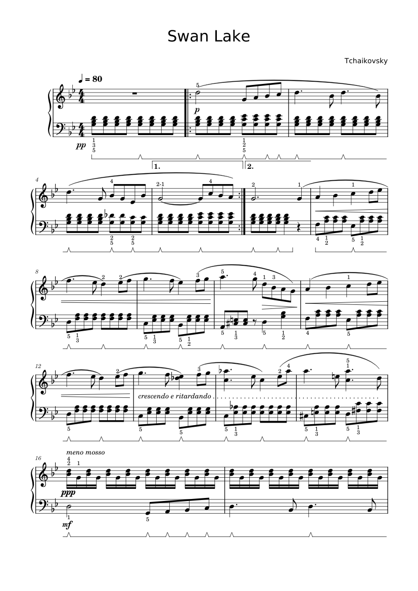 Theme from Swan Lake – Pyotr Ilyich Tchaikovsky Sheet music for Piano (Solo) | Musescore.com