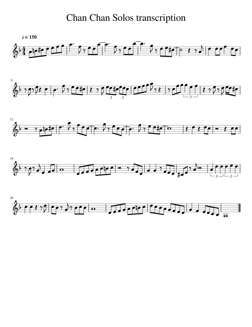 Chan Chan Solo transcription Sheet music for Piano (Solo) Easy ...