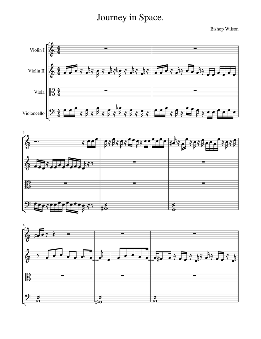 Journey In Space Sheet music for Violin, Viola, Cello (String Quartet ...