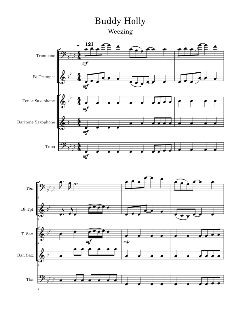 Buddy Holly – Weezer Buddy_Holly Sheet music for Trombone, Tuba, Saxophone tenor, Saxophone ...