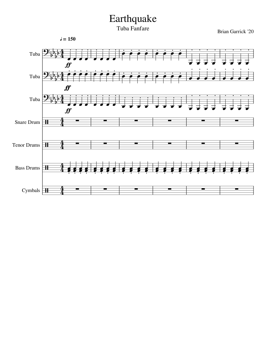 Earthquake Sheet music for Tuba, Snare drum, Crash, Tenor drum & more ...