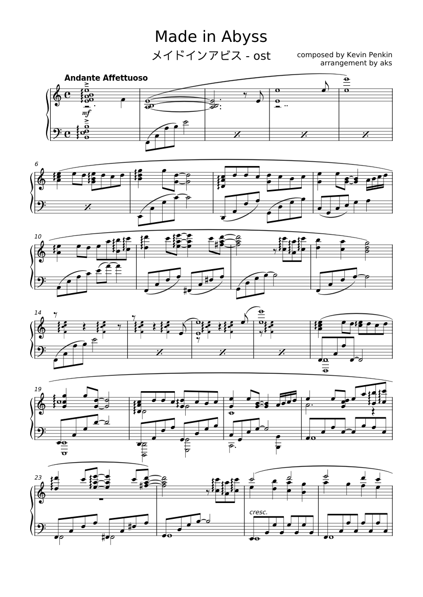 Made In Abyss – Kevin Penkin 【Piano Arr.】 Sheet music for Piano (Solo ...