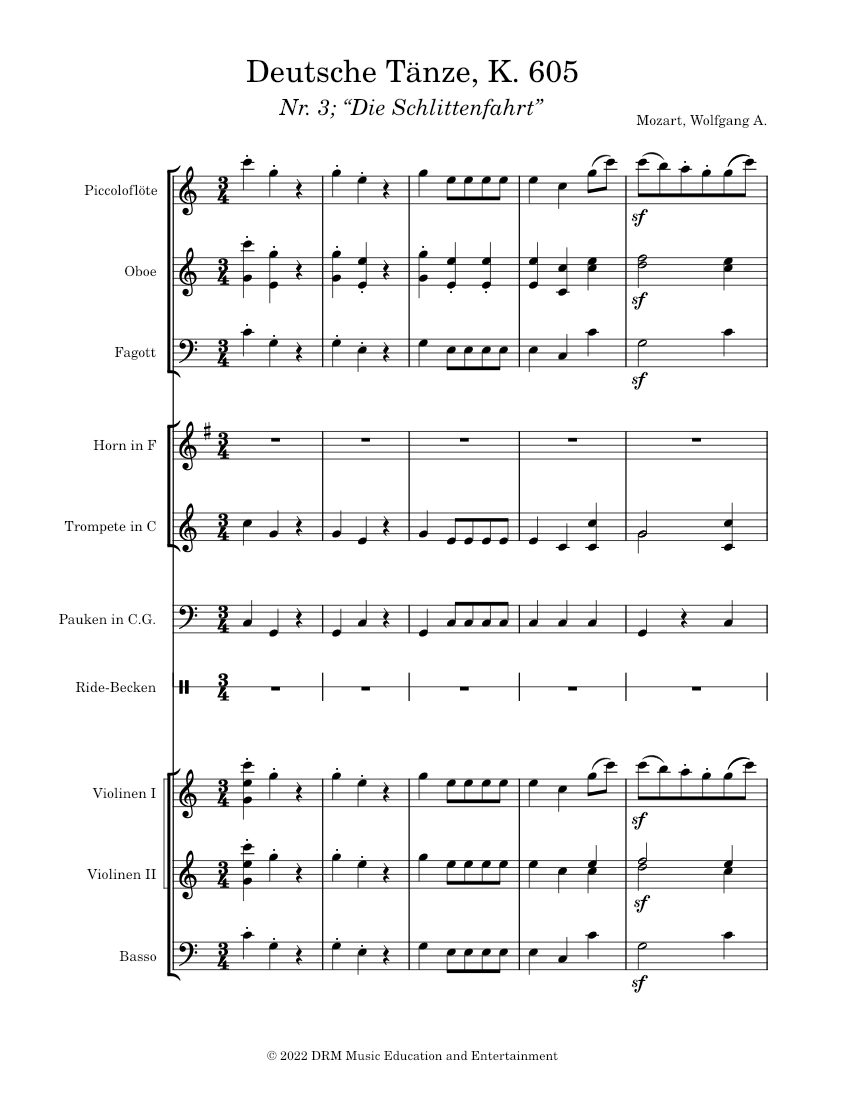 German Dance No. 3, K. 605 Sheet music for Flute piccolo, Oboe, Bassoon ...