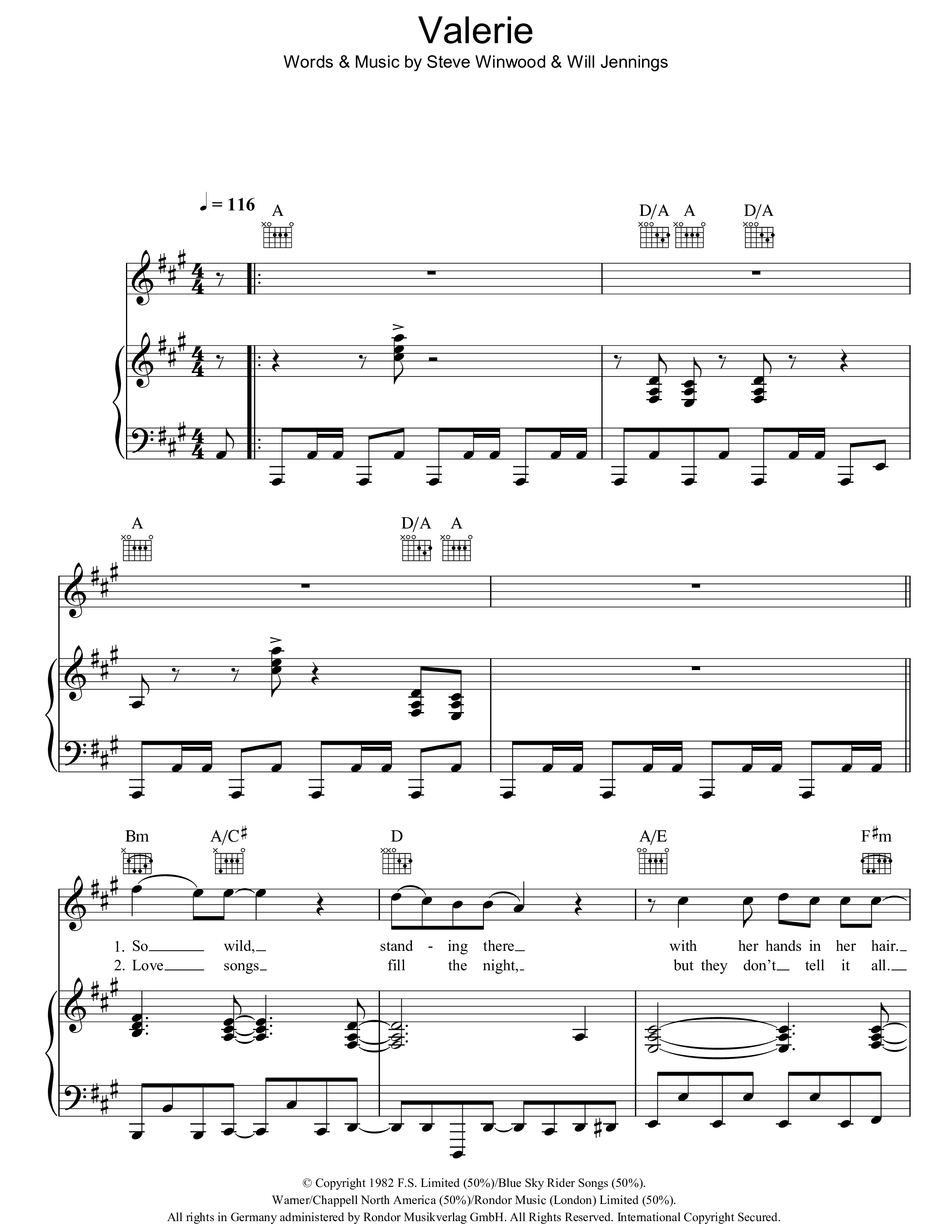 Play Official version of Valerie Sheet Music by Steve Winwood for Piano ...