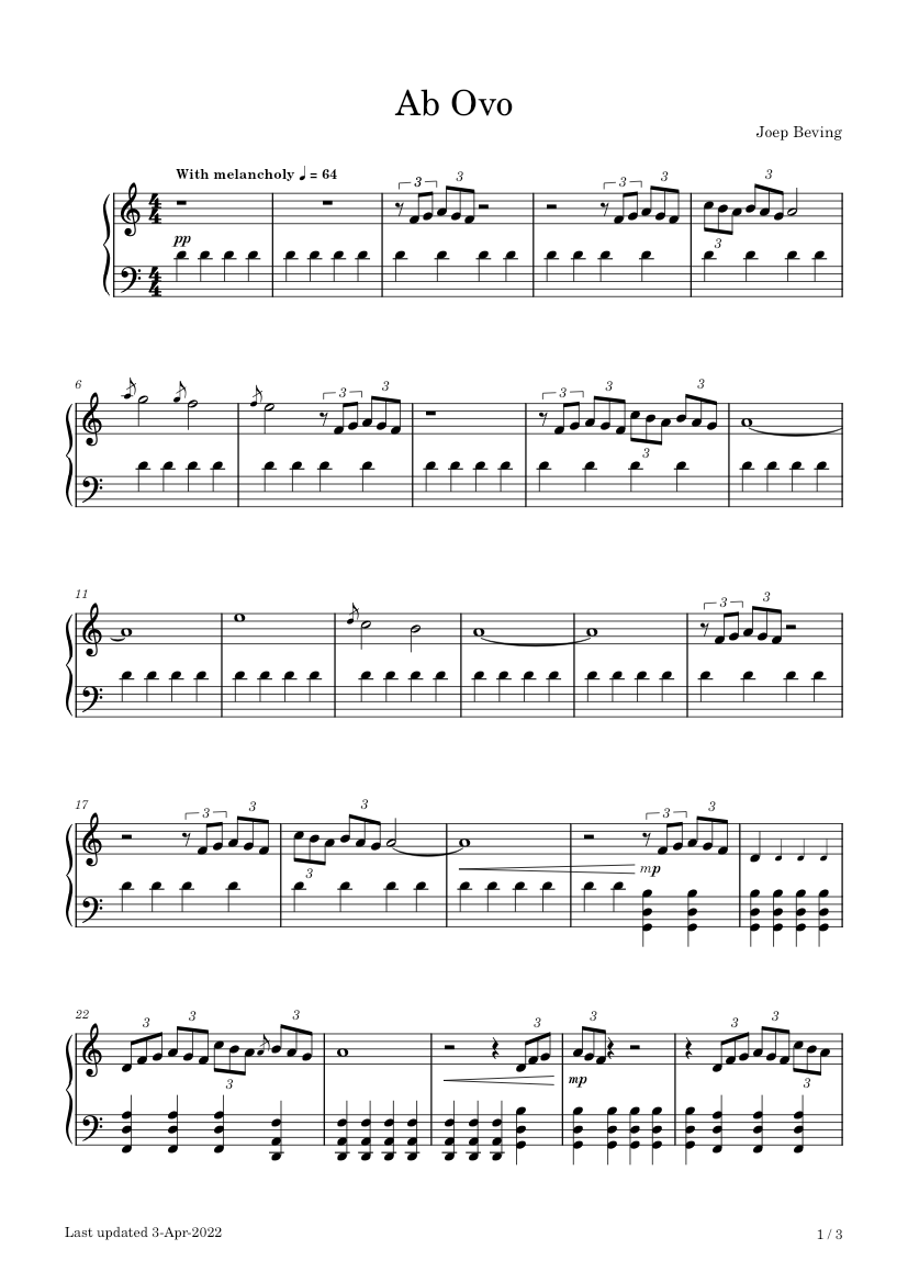Ab Ovo – Joep Beving Sheet music for Piano (Solo) Easy | Musescore.com