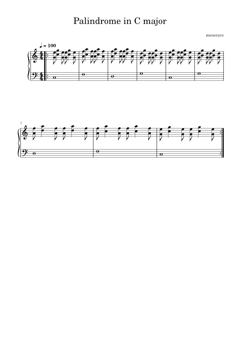 palindrome in C major Sheet music for Piano (Solo) Easy | Musescore.com
