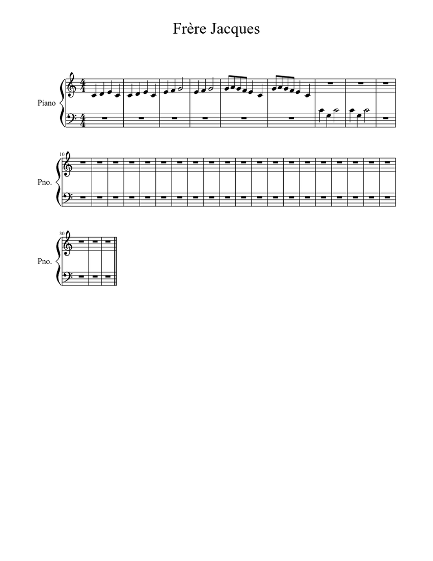 Frère Jacques Sheet music for Piano (Solo) | Musescore.com