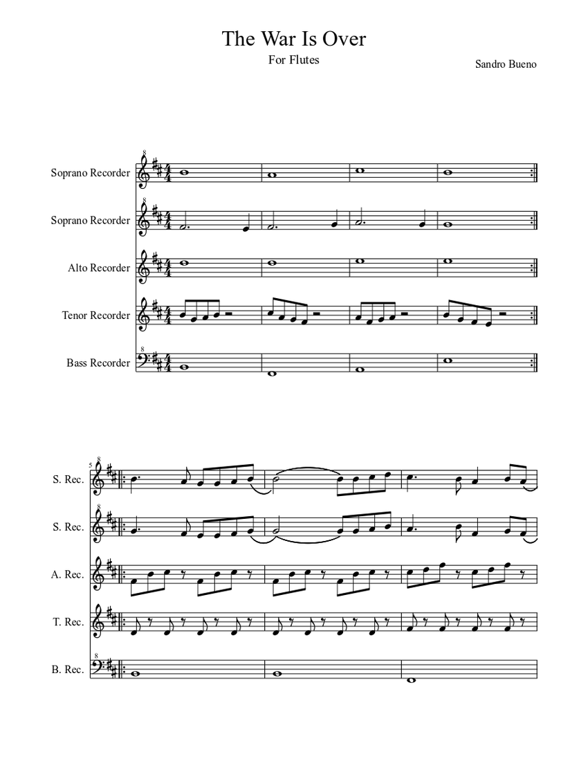 The War Is Over Sheet music for Recorder (Mixed Quintet) | Musescore.com