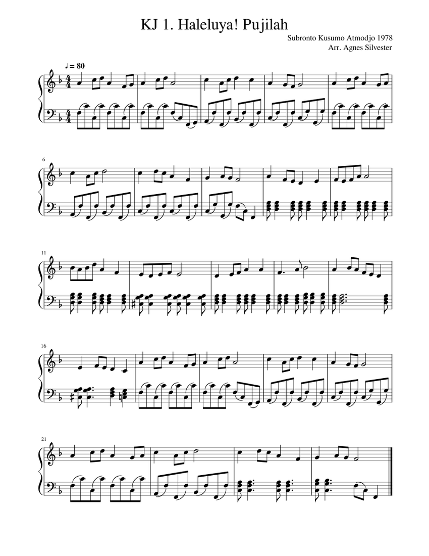 KJ 1 Haleluya Pujilah Sheet music for Piano (Solo) Easy | Musescore.com