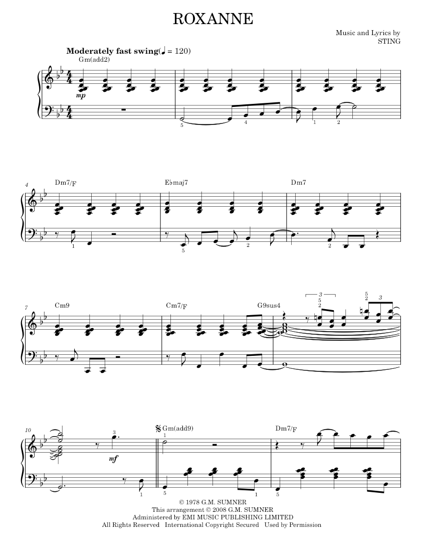 roxanne Sheet music for Piano by The Police Official | MuseScore.com