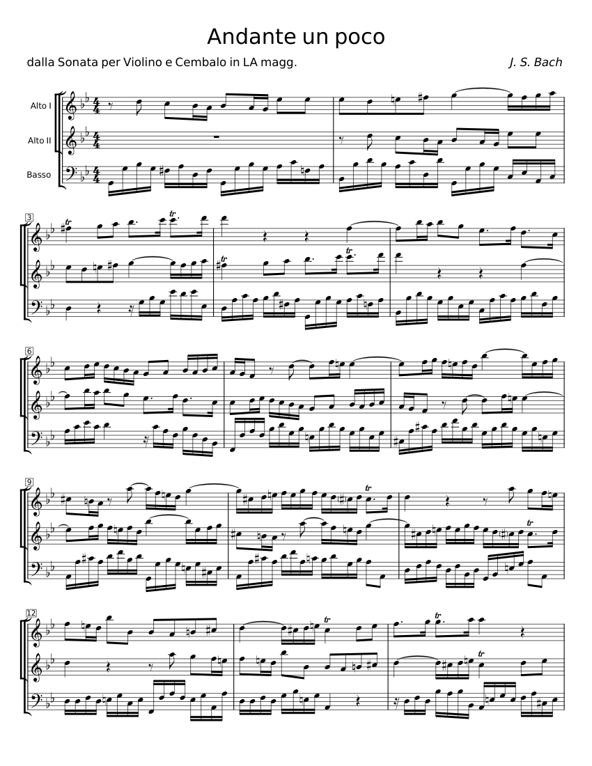 Andante from the Violin Sonata BWV 1003 - Johann Sebastian Bach Sheet ...