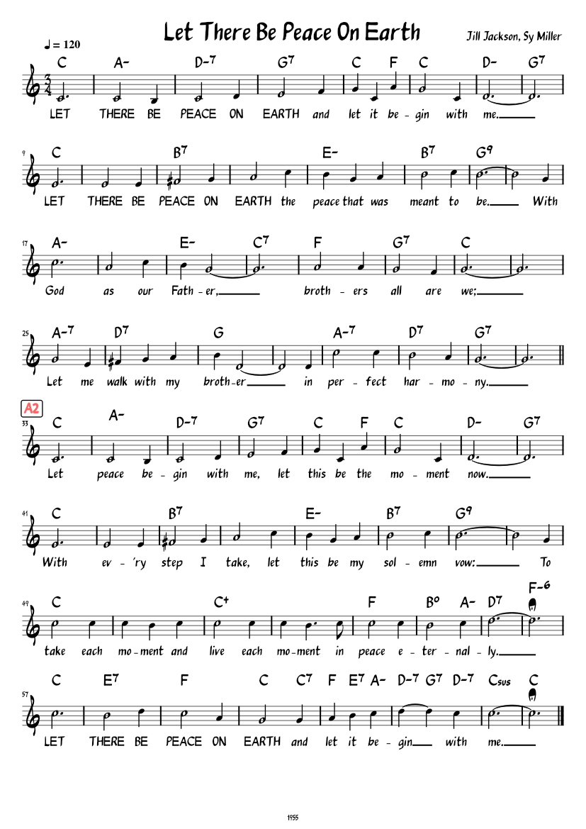 Let There Be Peace On Earth (Lead sheet with lyrics ) Sheet music for ...