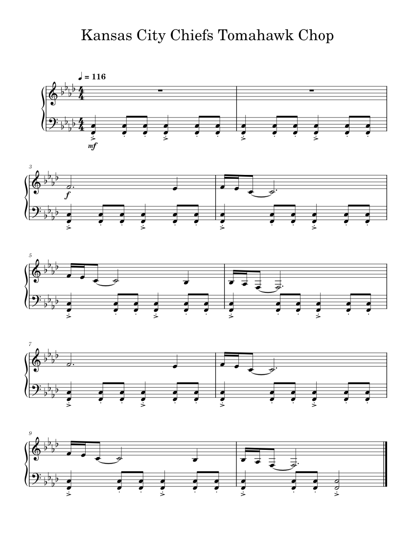 Kansas City Chiefs Tomahawk Chop Sheet Music for Piano (Solo) Easy ...
