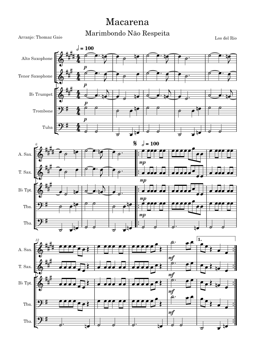 Macarena – Los Del Río (Bloco de Carnaval/Fanfarra) Sheet music for ...