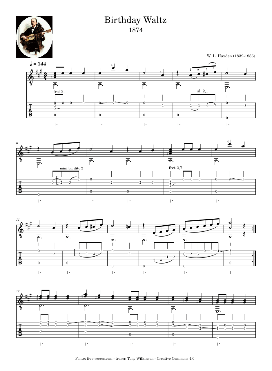 Birthday Waltz – W. L. Hayden Sheet Music for Guitar (Mixed Duet ...