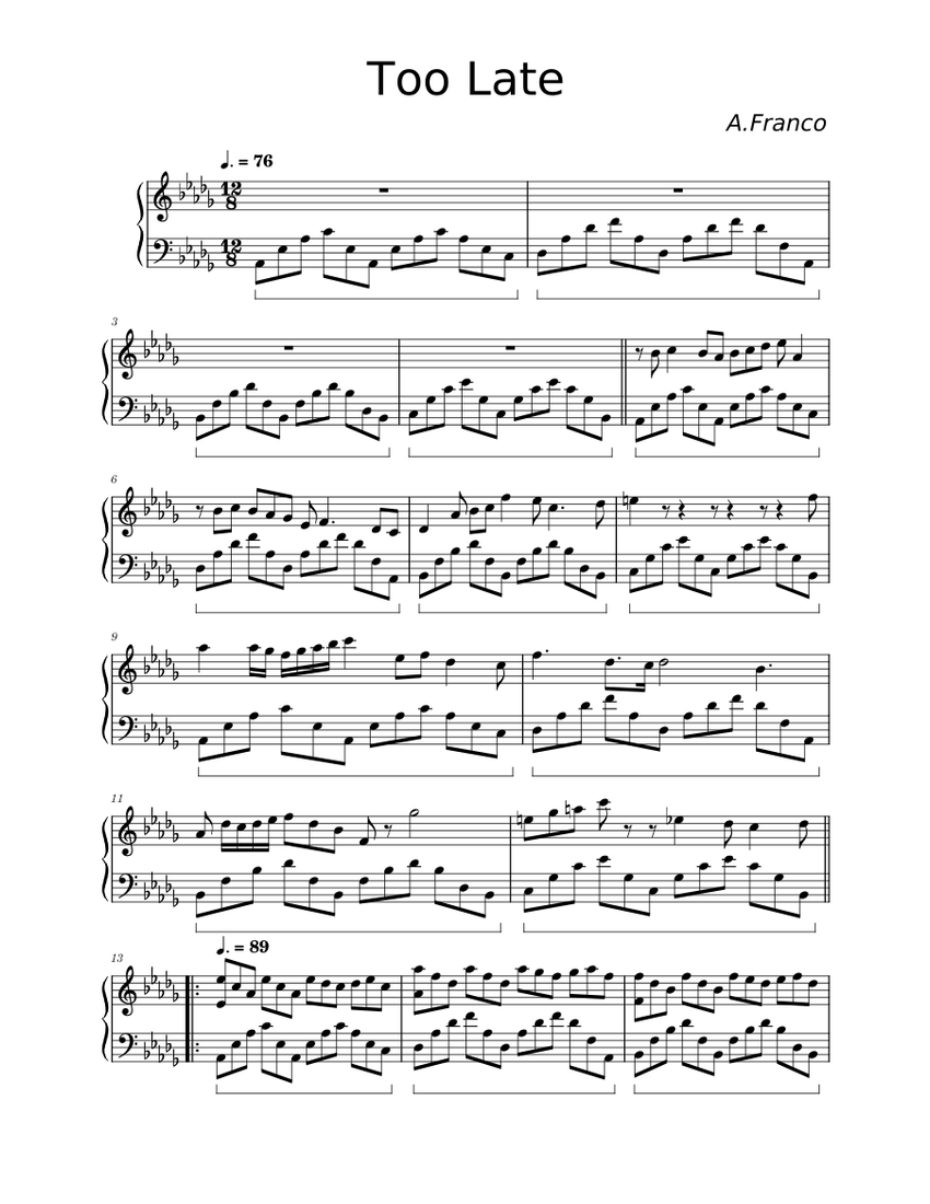 Too Late Sheet music for Piano (Solo) | Musescore.com