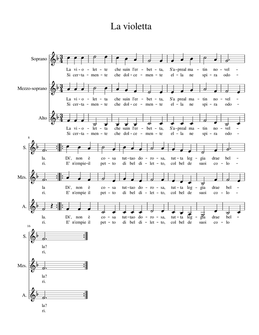 La violetta Sheet music for Soprano, Alto, Mezzo soprano (Choral ...